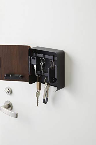 Yamazaki Home Square Magnetic Cabinet Accented Keychain Organizer | Steel + Wood | Key Storage, One Size, Walnut