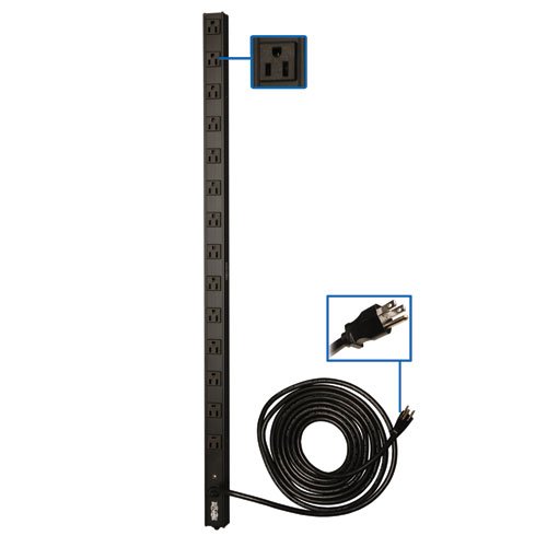 Tripp Lite Basic PDU, 1.44kW Single-Phase, 120V, 14 Outlets (5-15R), NEMA 5-15P Input, 15 ft. Cord, 0U Vertical Rack-Mount Power (PDUV15)