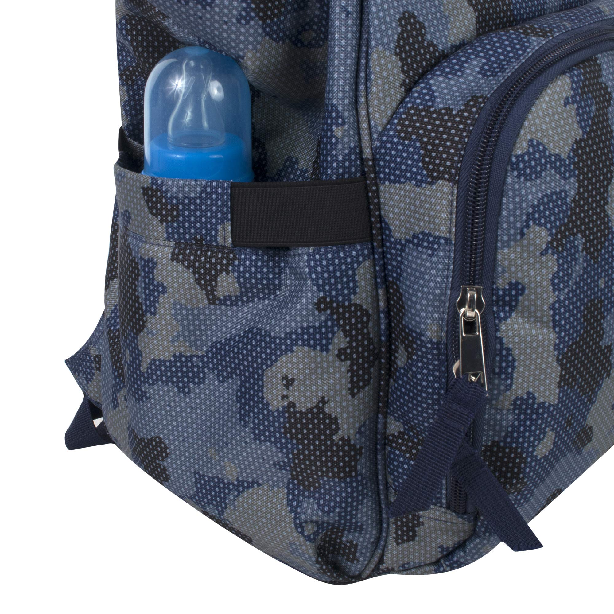 Wide Open Frame Diaper Bag Backpack and Nappy Travel Bag Tote with Changing Pad, Stroller Straps (Blue Camo)