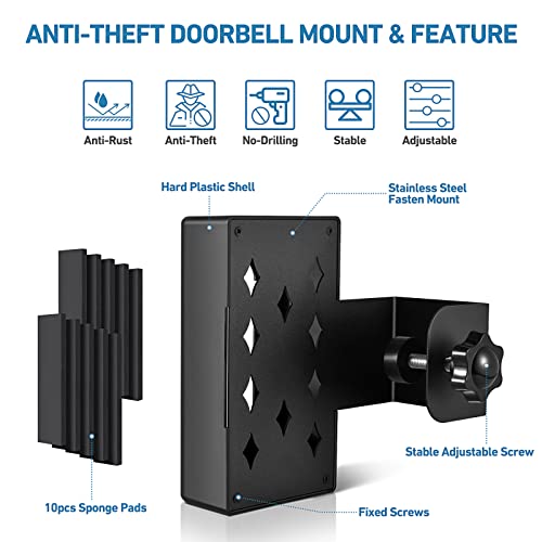 Anti-Theft Video Doorbell Mount, No-Drill Ring Video Doorbells Holder, Camera Doorbell Mount Not Block Sensor, Adjustable Blink Doorbell Bracket for Home/Apartment/Office Room