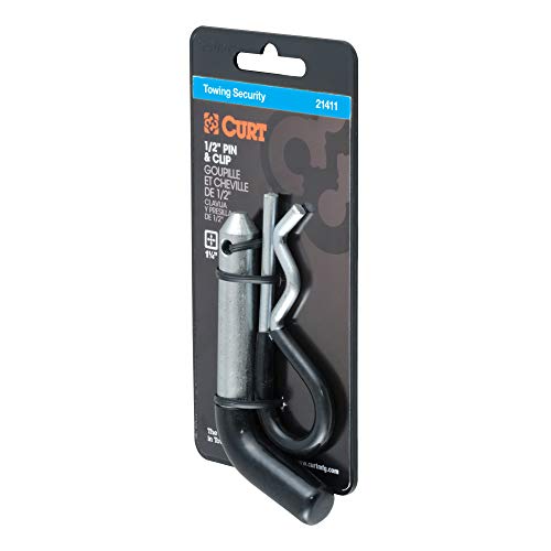 CURT 21411 Trailer Hitch Pin & Clip with Vinyl-Coated Grip, 1/2-Inch Diameter, Fits 1-1/4-Inch Receiver