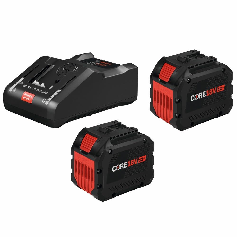 Bosch GXS18V-18N27 18V Starter Kit with (2) CORE18V® 12 Ah High Power Batteries and (1) GAL18V-160C 18V Lithium-Ion Battery Turbo Charger