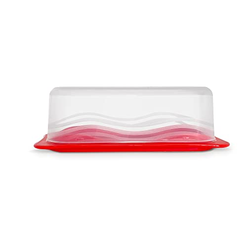 Cover Butter Container - Butter Storage Container with Transparent Lid - Durable Plastic Butter Container for Counter - Plastic Butter Dish with Lid - Covered Butter Dish for Home or Camping (Red)