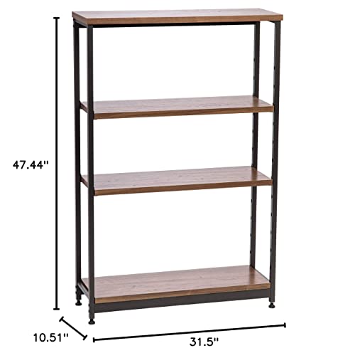 IRIS USA 31.5" 4-Tier Wide Wood and Metal Shelf, Sturdy Home Décor Storage Rack with Height Adjustable Shelves and Feet, Dark Brown/Black