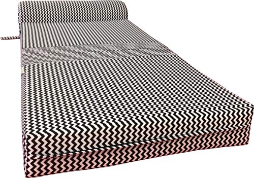 D&D Futon Furniture Black White Zig Zag Sleeper Chair Folding Foam Beds Sized 6 Thick X 32 Wide X 70 Long, Studio Guest Foldable Chair Bed, Foam Sofas, Couches, High Density Foam 1.8 Pounds.