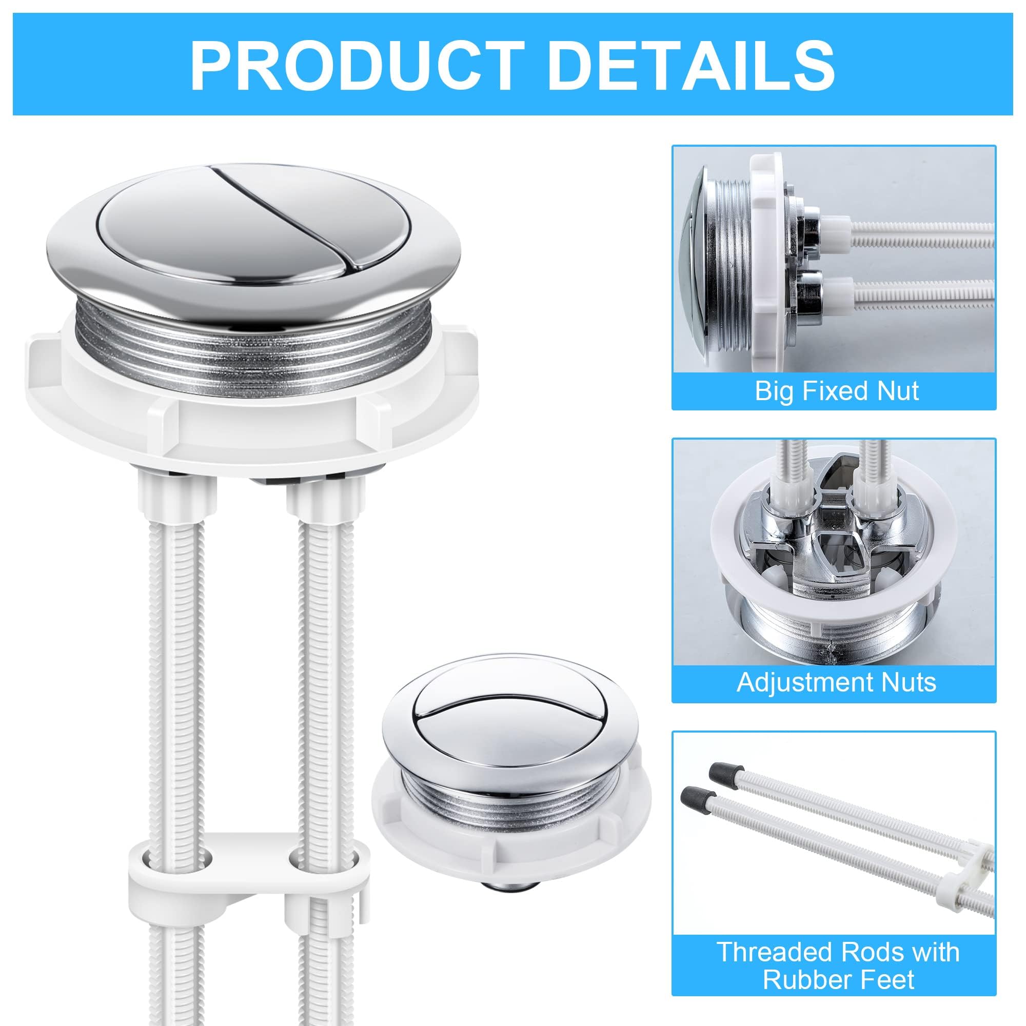 38mm Toilet Tank Buttons, 2 Pack Flush Valve Dual Push Button Replacement Adjustable, Compatible with Glacier Bay Aquasource TOTO, American Standard, KOHLER, Twfords, Armitage Shanks, Geberit