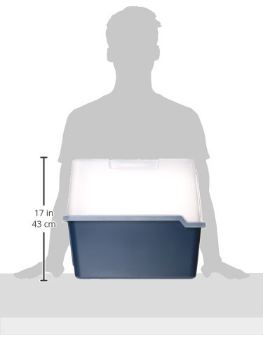 IRIS USA Large Hooded Cat Litter Box with Front Door Flap and Scoop, Enclosed Kitty Litter Tray with Entry Gate for Privacy and Keeping Litter Inside, Navy