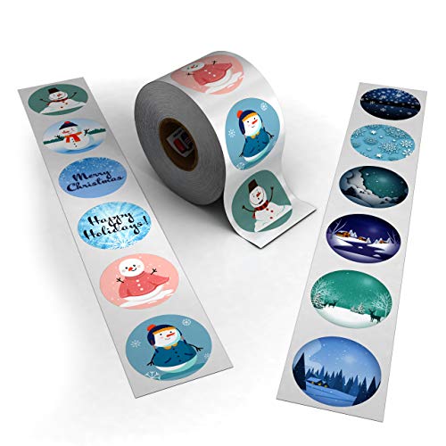 Winter Holiday Christmas Stickers, 1.5" Circle Seals, 500 Labels for Packaging, Presents, and Envelope Mailing. Made in The USA! (Snow Theme, 1 ROLL)