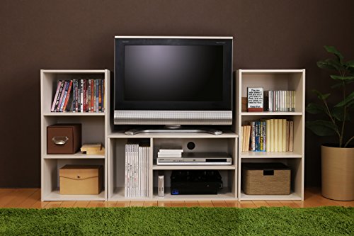 IRIS USA Wooden Modular Media Box, TV Stand with Holes for Cords from Television Stereo Game System and Other AV Equipment, Off White