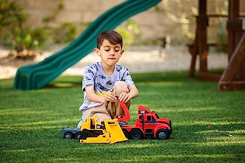 CAT Construction Toys, Heavy Movers, Semi Firetruck and Trailer with Bulldozer, Lights & Sounds, Ages 3 and up