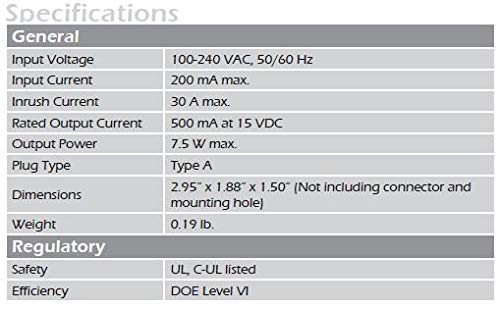 Reliable Cable Power Supply, High Efficiency OEM Replacement Wall Mount Adapter for CATV Drop Amplifiers 15V 500mA (0.5A) with F-Type Connection, DoE Level VI Rated