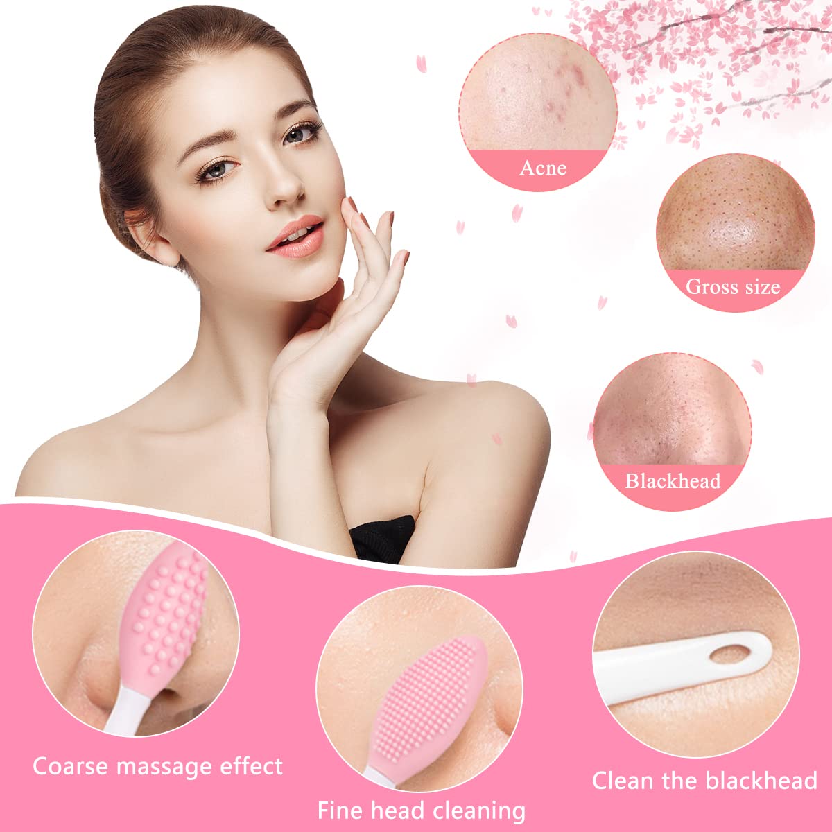 Lip Scrub Brush Silicone Facial Cleansing Brush -2PCS Lip Exfoliator Brush, 2PCS Face Scrubber Facial Cleansing Brush Blackhead Remover, 2PCS Silicone Face Mask Brush Mask Applicator
