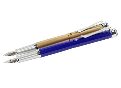 Gullor 2PCS Jinhao Fountain Pen Set Y1, Silver Trim, Medium Nib - Gold & Blue