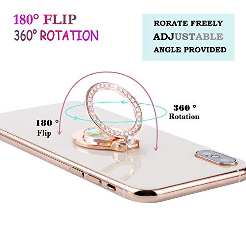 lenoup Glitter Bling Bling Phone Ring Holder, Sparkle Phone Ring Artificial Diamond Stand, Rhinestone Cell Phone Finger Ring for Phones,Pad(Rose Gold)