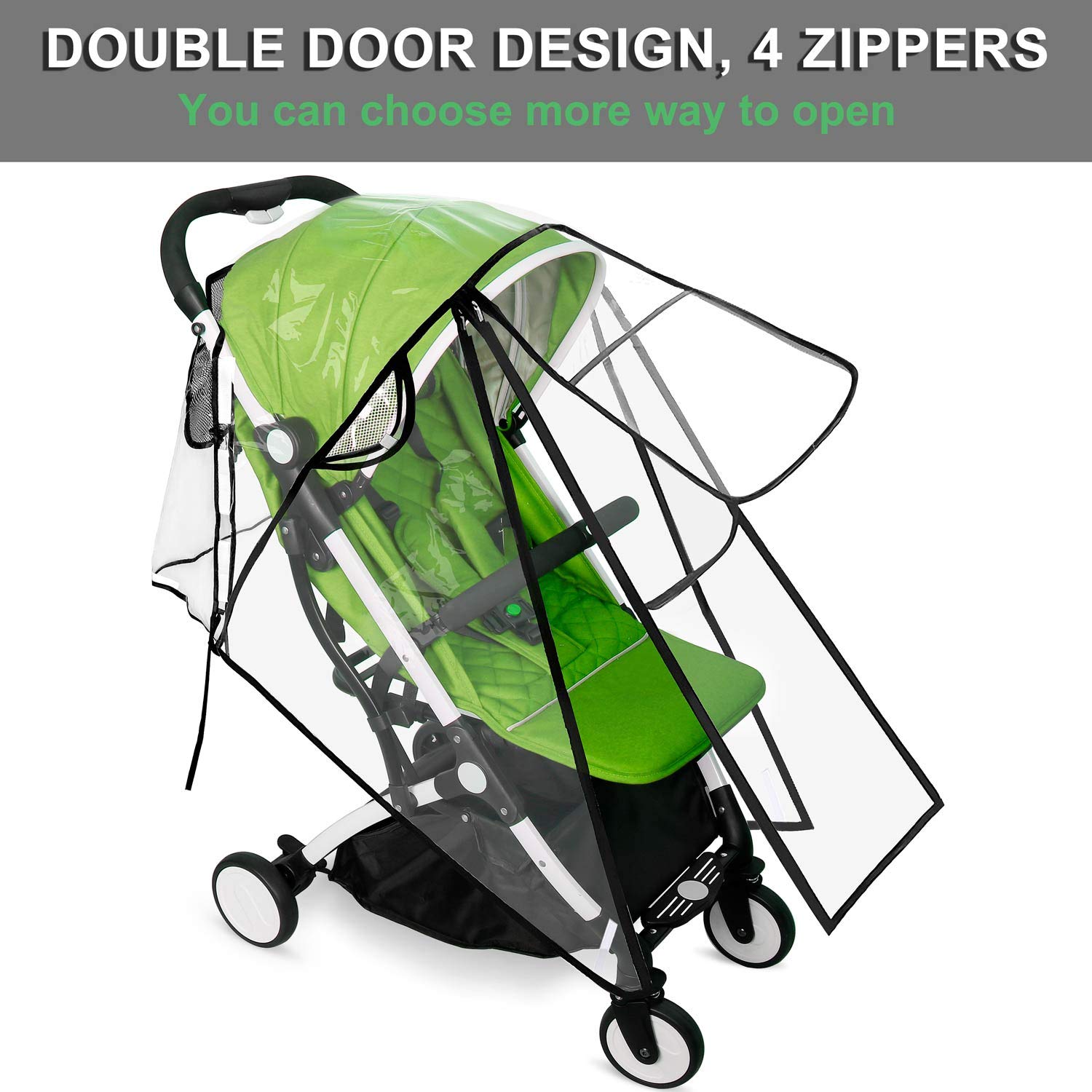Universal Stroller Rain Cover, Double Door Design & Large Storage Baby Stroller Weather Shield, WaterproofâStroller Cover, Food Grade EVA, Eye Protect (L)