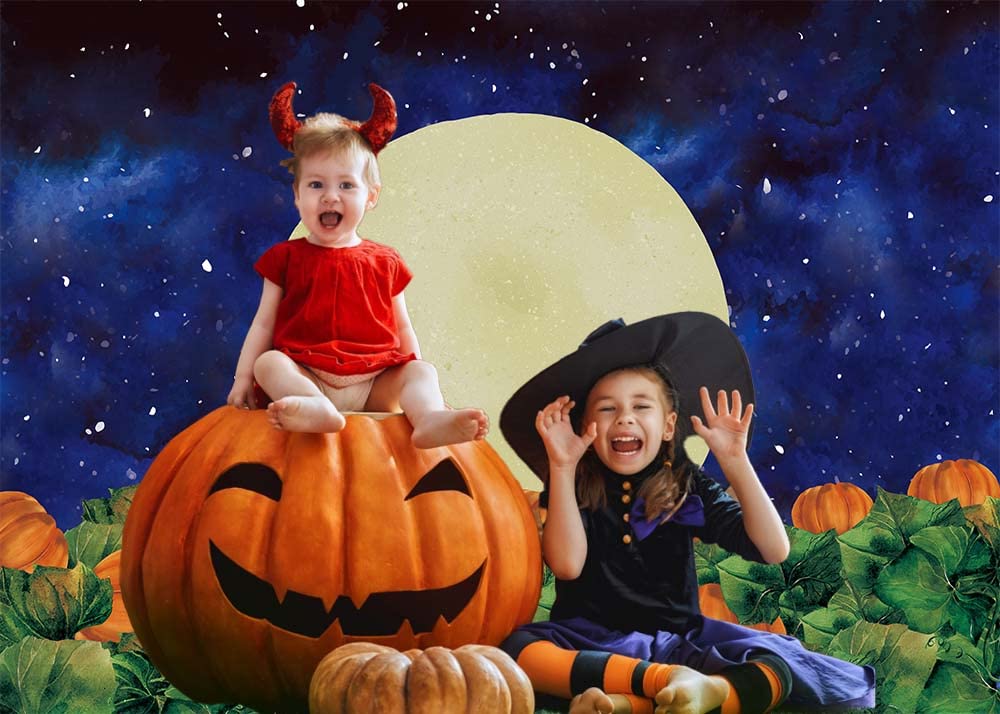 Halloween Background Moon Pumpkin Starry Night Decoration Halloween Party Backdrop Kids Birthday Cake Table Banner Studio Photography Props 72x48 inch