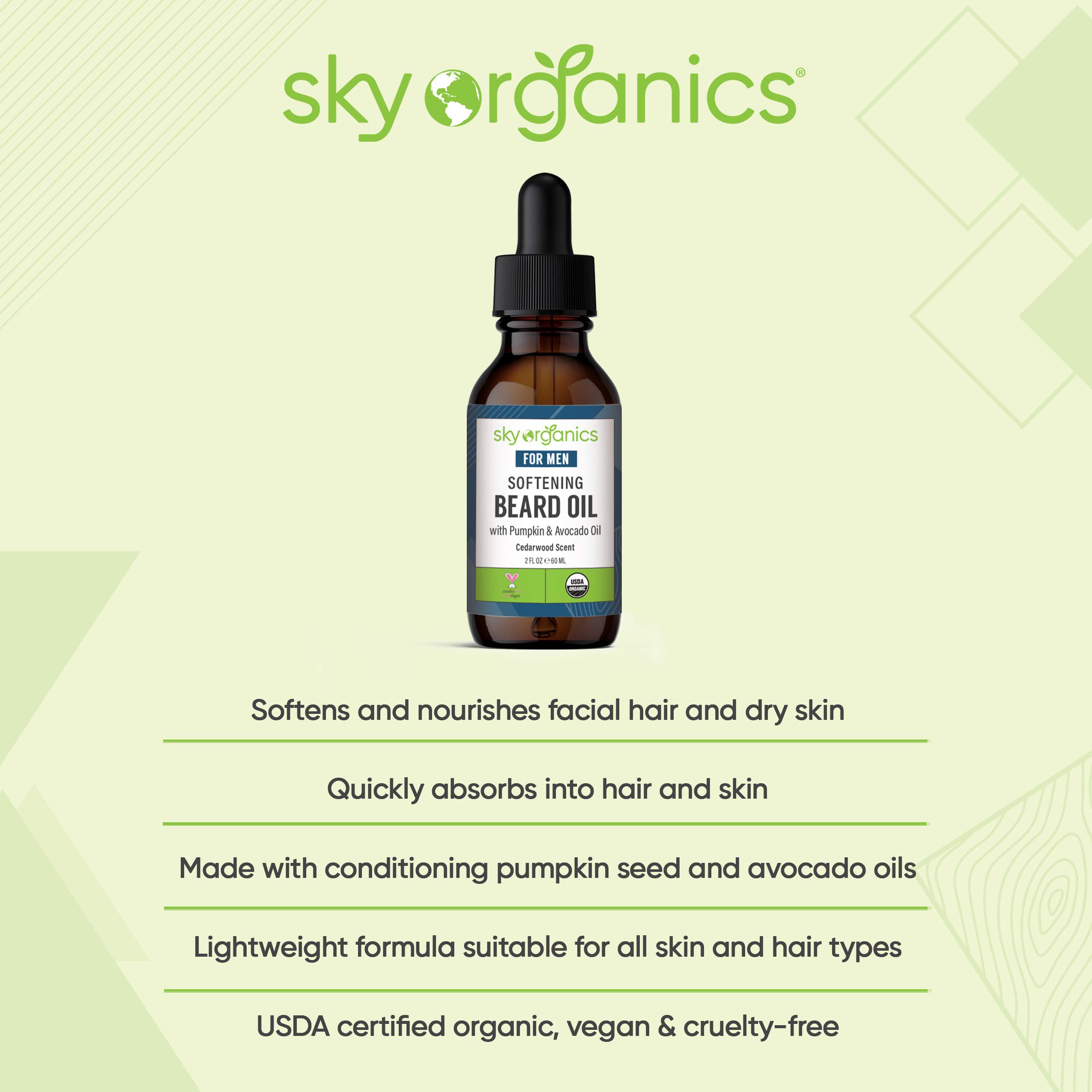 Sky Organics Men's Organic Softening Beard Oil for Face, USDA Certified Organic to Nourish, Condition & Soften, 2 fl. Oz