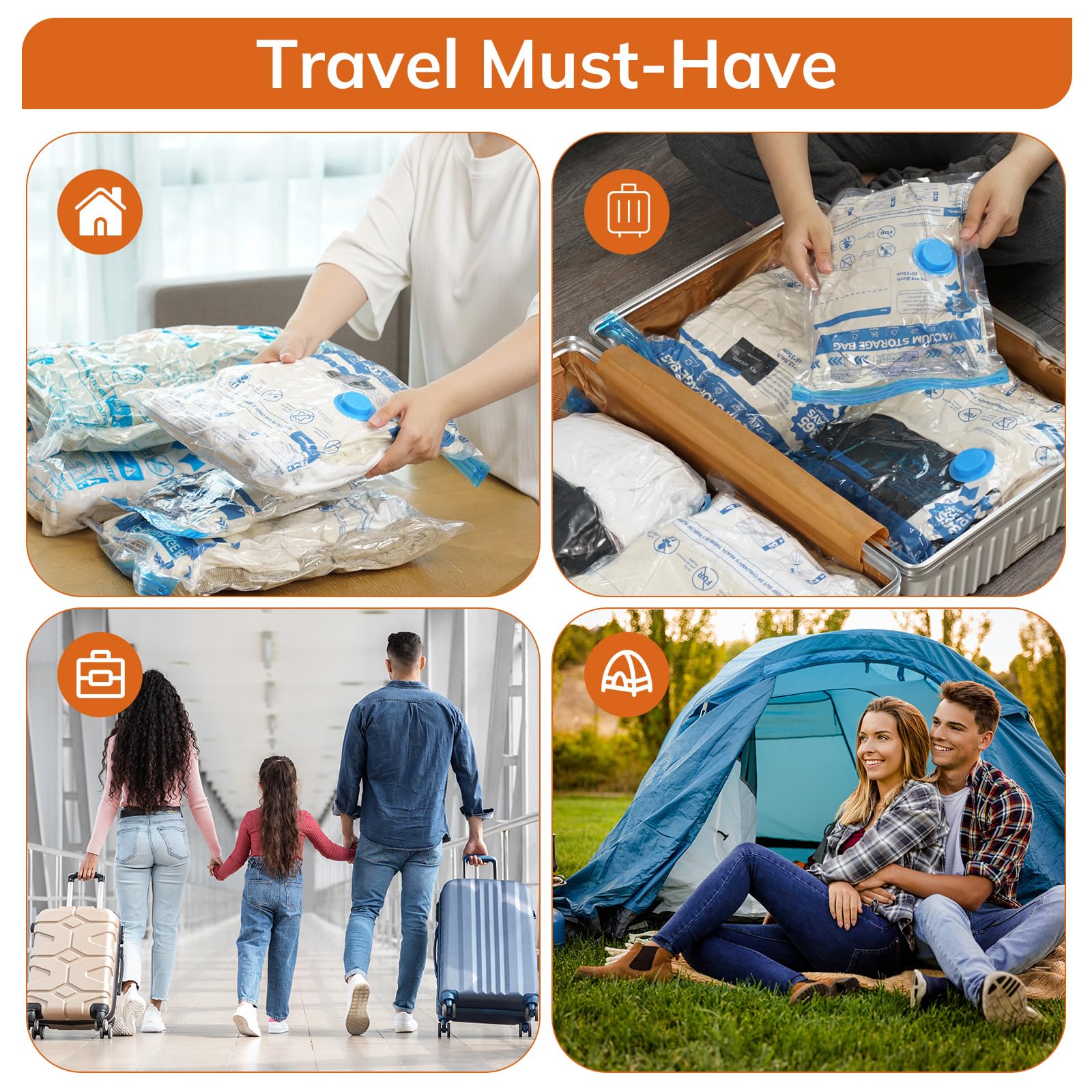 Vacuum Luggage Storage Bags with Cordless Electric Portable Pump, Double Zipper Sealed Space Saver Bag, Compression for Clothes, Bedding and Travel Essentials(12 Pack Comb)