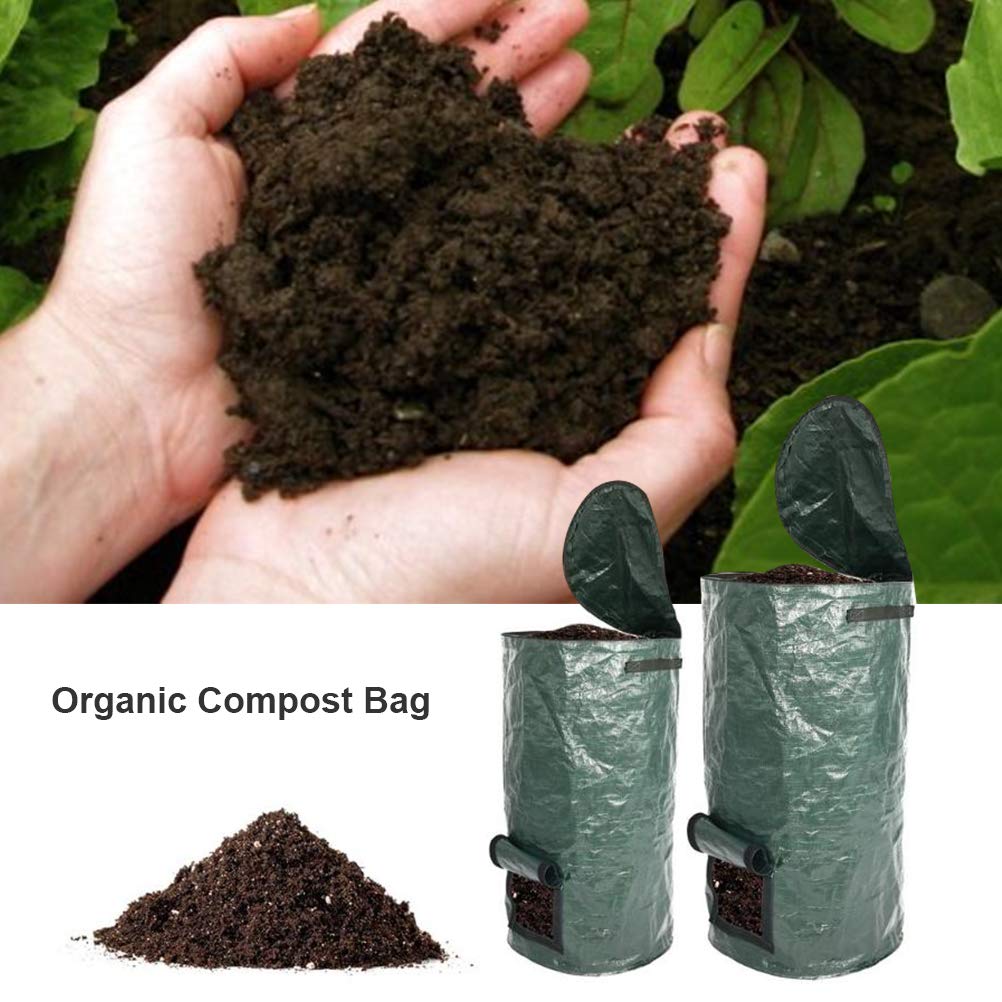Aqur2020 Compost Bin Bag, Reusable Garden Yard Waste Bag, PE Compost Bag Environmental Organic Compost Bag Organic Waste Bag for Lawn Yard (35x60 cm)