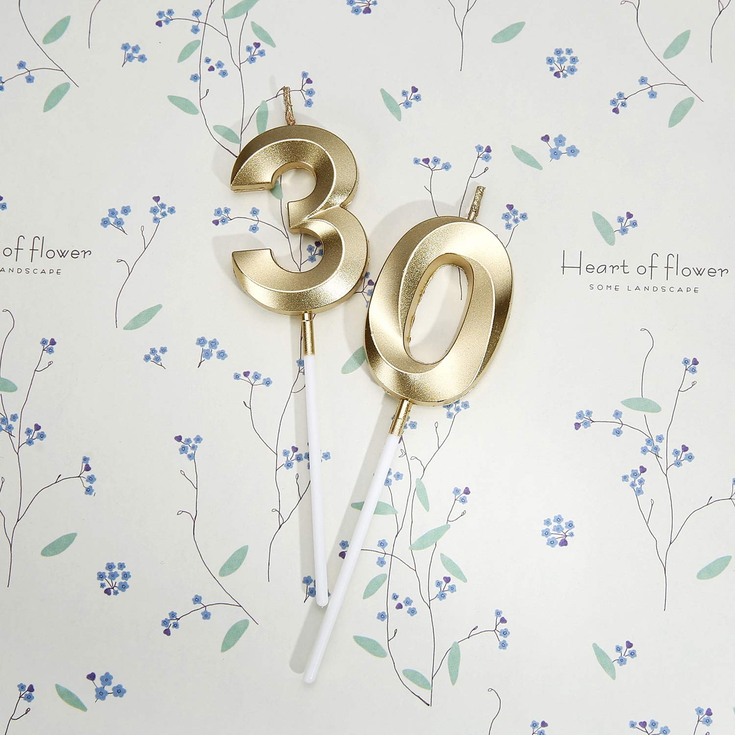 Bailym 30th Birthday Candles,Gold Number 30 Cake Topper for Birthday Decorations Party Decoration