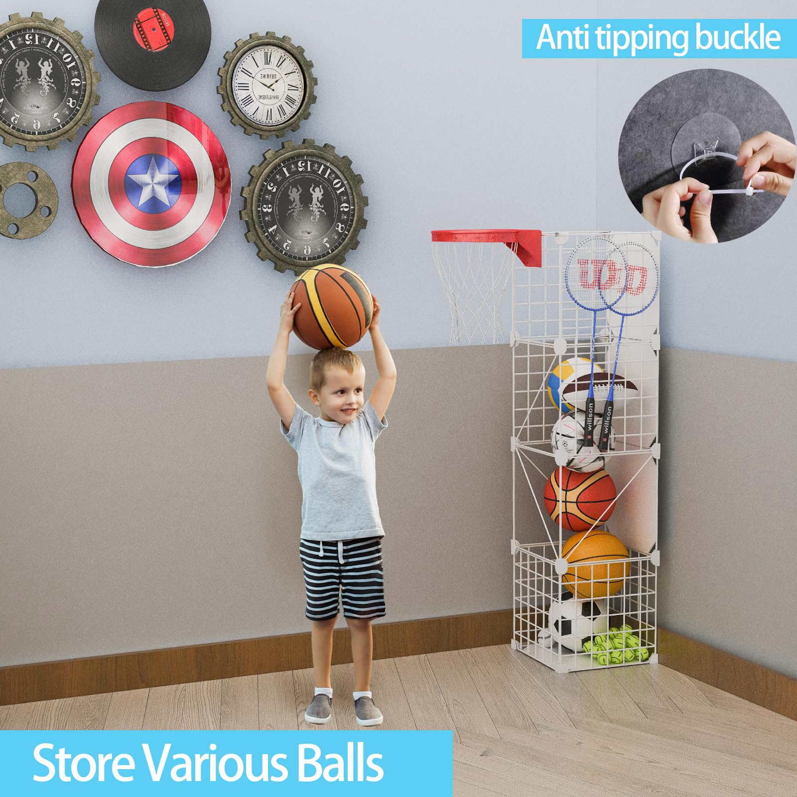 Aougiley Stuffed Animal Storage Box, Square Metal Organizer Holder with Adjustable Cord for Kids, L23.6 * W23.6 * H23.6 inches