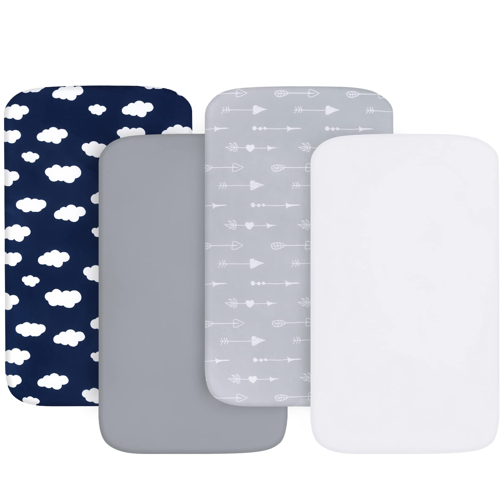 5 Count Changing Pad Liner, Larger Changing Pad Cover 28" X 15", Cotton Flannel, Absorbent & Skin-Friendly (Solid Improved Thickness)/ Bassinet Sheets for Boys and Girls (33" x 20") 4 Pack