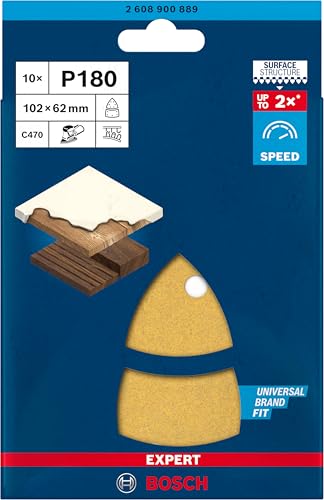 Bosch Professional 10x Expert C470 Sandpaper (for Hardwood, Paint on Wood, 102x62, 93 mm, Grit 180, Accessories Multi Sander)