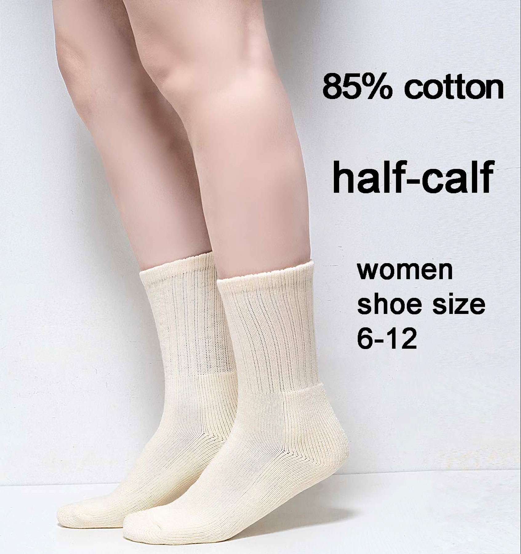 Ait fish Women's Thick Cotton Crew Socks Full Cushioned Athletic Calf Socks for Hiking Work Casual, Ivory
