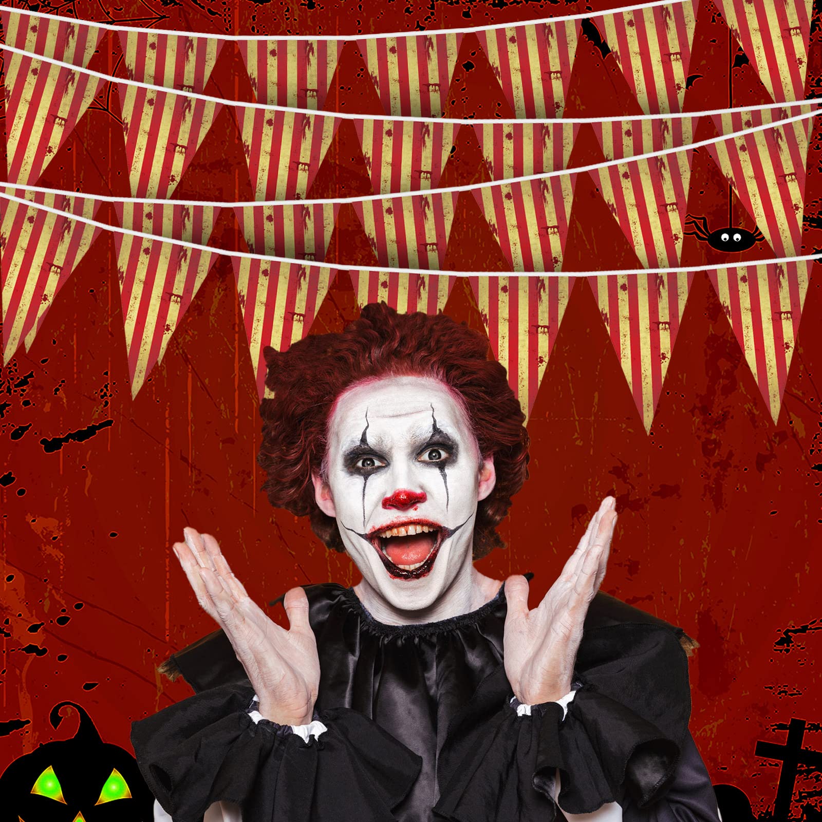 5 Packs Carnival Circus Party Decorations Halloween Striped Pennant Banner Bloody Splatter Carnival Decor Triangle Bunting Flag for Carnival Birthday Halloween Party Decorations, 7.9 x 11.8 Inches