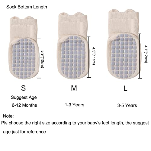 Exegawe Toddler Non Slip Socks, Cute Baby Socks with Grips Crew Socks 5 Pairs(S/6-12m)