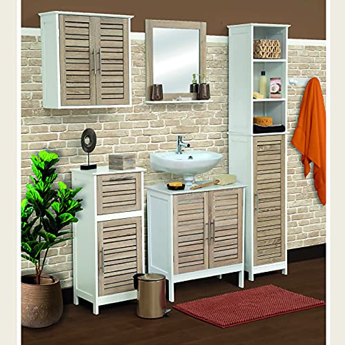 EVIDECO Bathroom Linen Tower Cabinet Stockholm 1 Door 5 Shelves Wood Oak-Colored