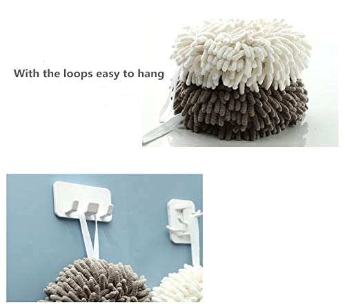 Ivymei 2 Pack Chenille Hand Towels,Kitchen Hand Towels with Loop,Hanging Hand Towels for Bathroom,Soft Absorbent Hand Bath Towels(2 Grey)