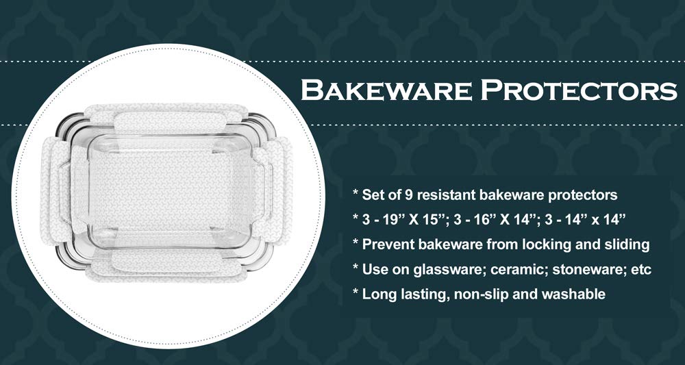 Bakeware Protectors - Set of 9 - Gray - 3 Pieces 19 X 15" Plus 3 Pieces 16 X 14" Plus 3 pieces 14 x 14" – Padded Pot and Pan Protectors To Protect Square And Rectangular Cookware