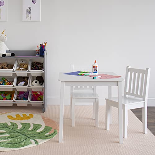 Humble Crew, White Kids Wood Square Table and 2 Chairs Set & Humble Crew, Grey/White Kids Toy Organizer with 12 Storage Bins, Toddler