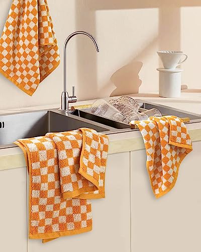 Jacquotha Checkered Hand Towels 4 Pack - Cotton Hand Towels for Kitchen Bathroom 29β x 13β, Orange