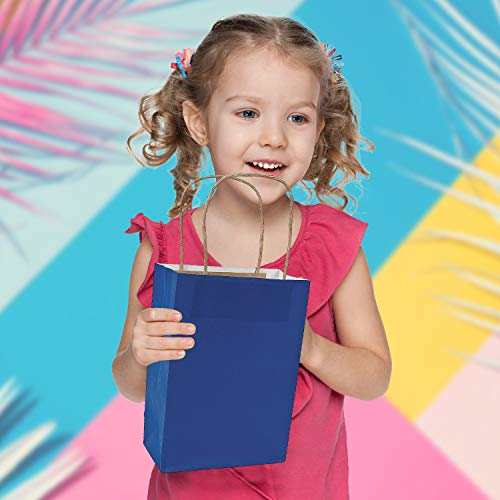 Fun Express Medium Blue Kraft Paper Gift Bags 24 Count - 6 1/2" x 3 1/4" x 9" with 4 1/2" Handles - Craft Supplies Birthday Party Boy Decoration, Baby Shower Decor Supply Set Disposable