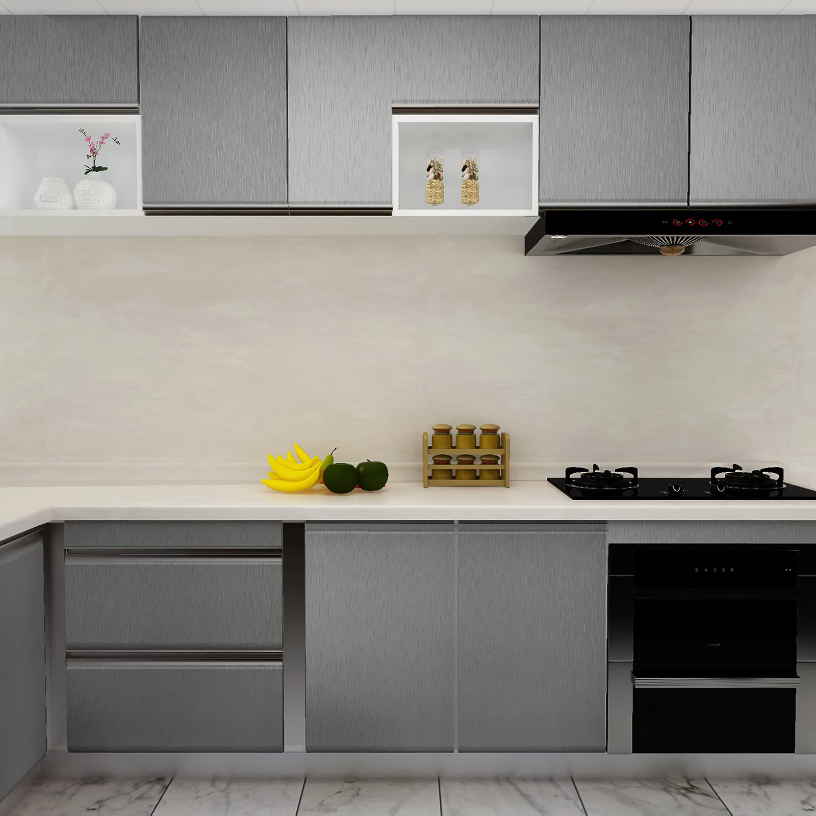 Adrmpest Wide Stainless Steel Peel Stick Wallpaper24 x197,Thick Wall Sticks Silver Look Contact Paper,Vinyl Wrap for Countertop Kitchen Appliances Refrigerator Dishwasher Wall Paper