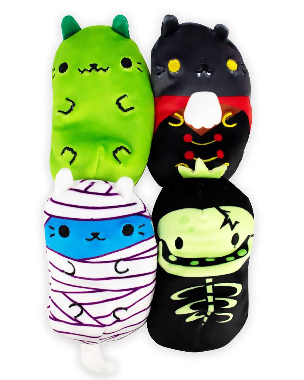 Cats vs Pickles - Scary Collection #2 - Catzilla, Count Catula, Coder Cat, & Skully - 4-Pack - 4" Cute Cuddly Collectible Bean Plush Toy - are You Team Cat or Team Pickle? Collect Them All!