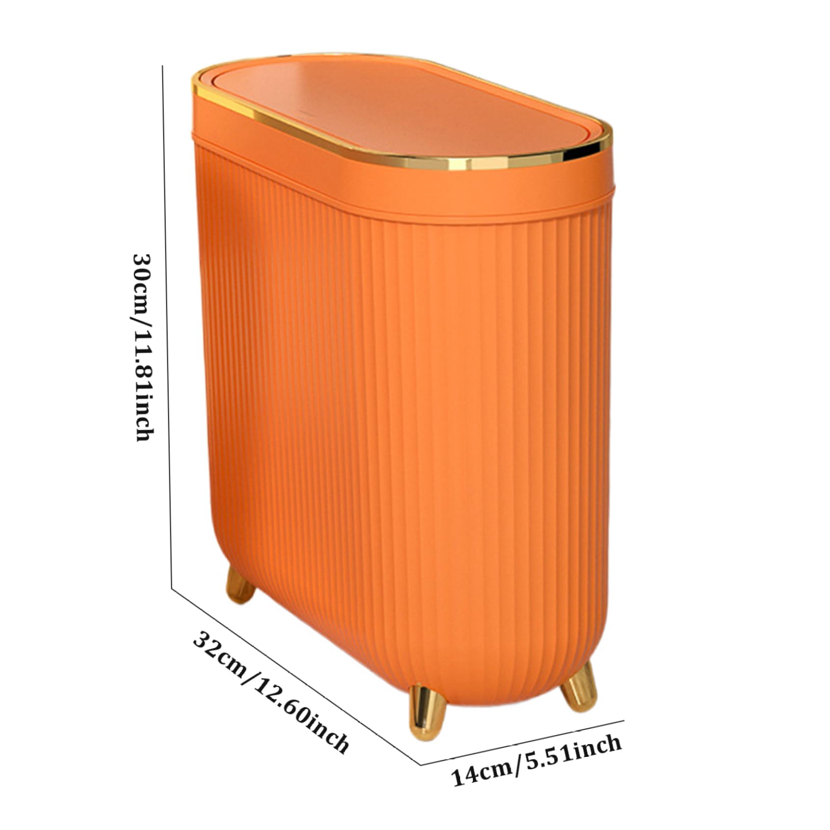 Weduspaty Bathroom Trash Can Slim Trash Can 3.2 Gallons Kitchen Garbage Can with Press Top Lid Plastic Trash Bin Waste Basket for Bedroom, Office, Living Room Orange