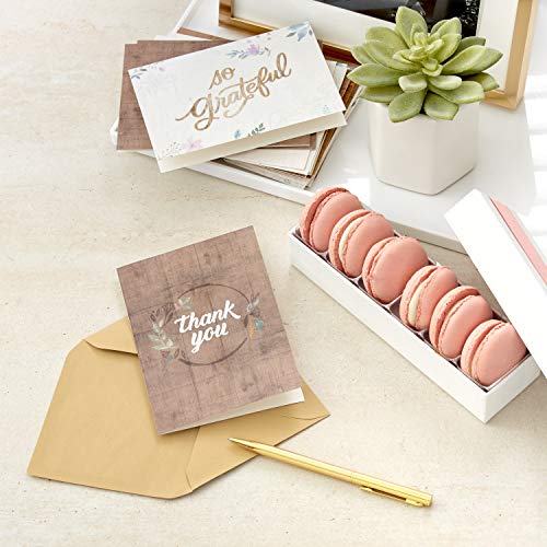 Hallmark Thank You Cards Assortment, Rustic Flowers (48 Thank You Notes with Envelopes) & Thank You Cards Assortment, Rustic Kraft (48 Thank You Notes with Envelopes), Grey (5STZ1160)