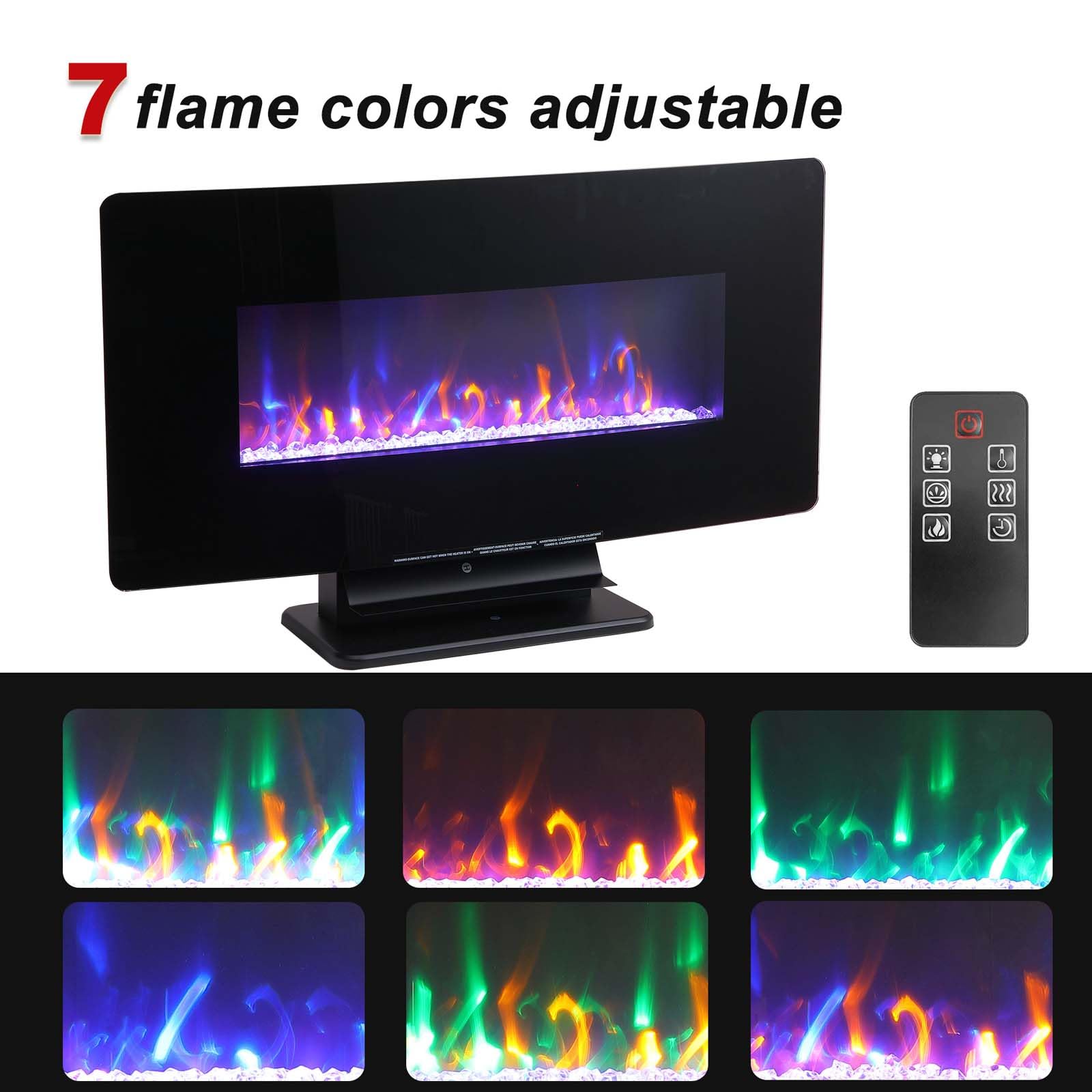 36" Electric Fireplace w/Remote Control, 2 in 1 Wall-Mounted/Freestanding Fireplace Heater w/Timer, Remote Control, Adjustable Flame Color for Bedroom Living Room