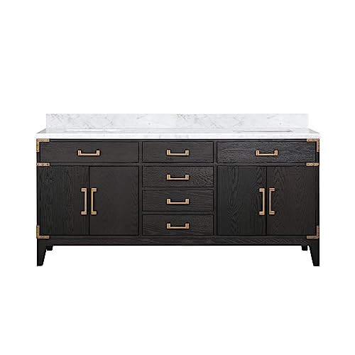 Bell+Modern Harbor 72 in W x 22 in D Black Oak Double Bath Vanity and Carrara Marble Top