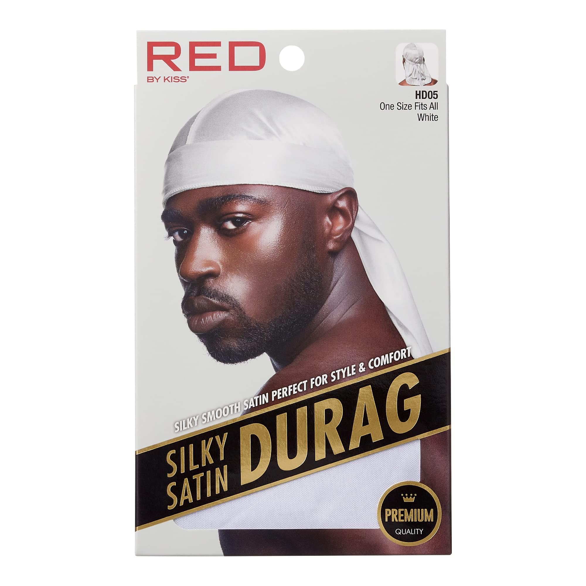 RED by KISS Silky Satin Durag Premium Smooth Silky Durag for Men & Women 360 Waves Headwraps (White)