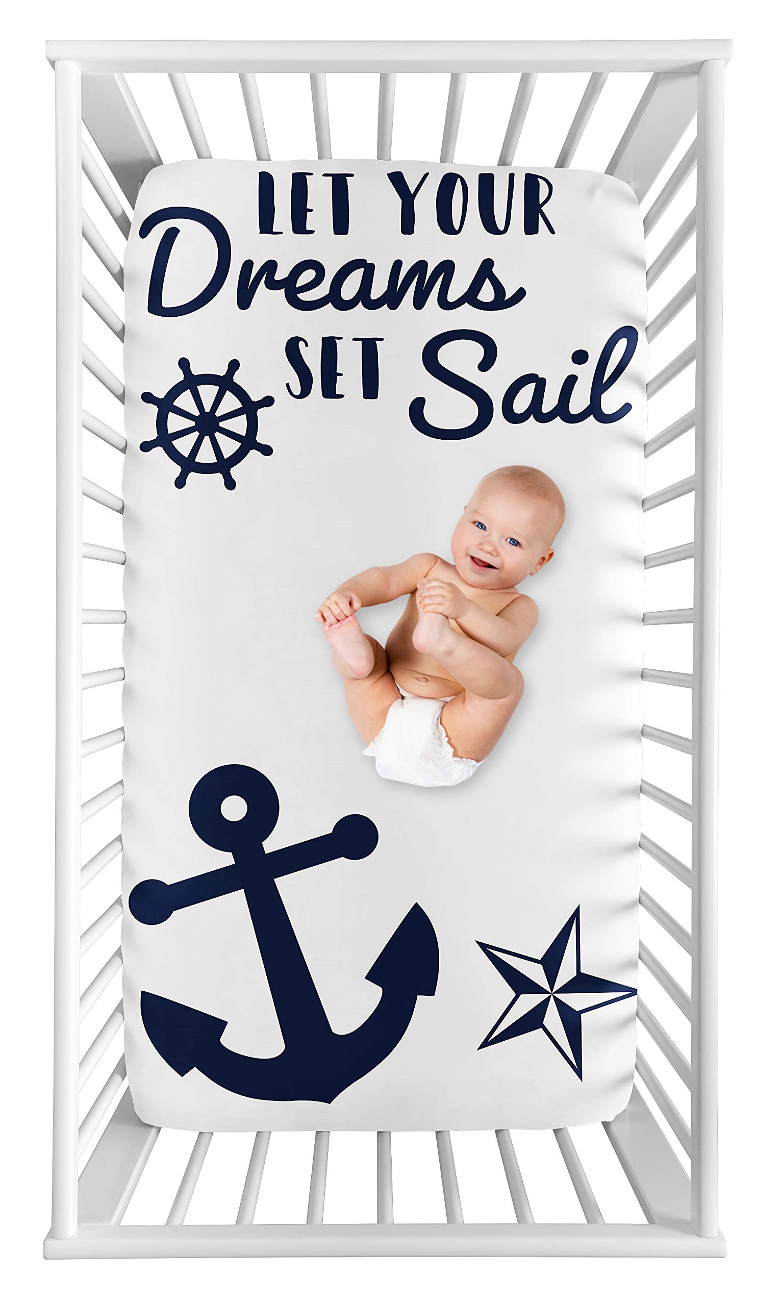 Sweet Jojo Designs Nautical Anchor Boy or Girl Fitted Crib Sheet Baby or Toddler Bed Nursery Photo Op - Navy Blue and White Boat Ocean Sea