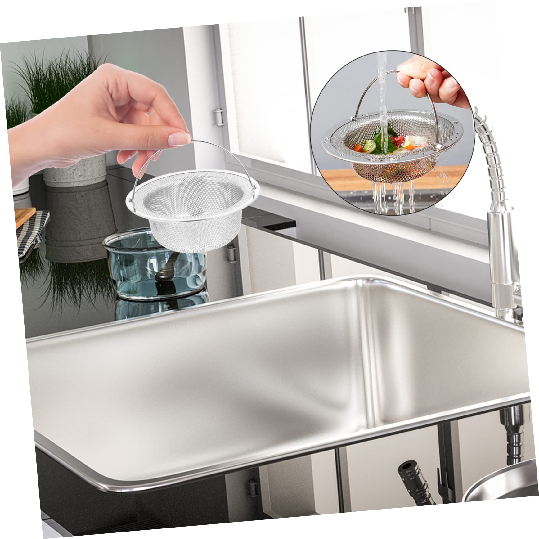 Uonlytech Filter Sink Catcher Drain Kitchen Sink Strainer with Handle Kitchen Hair Kitchen Sink Strainer Stopper Sink Food Catcher Bath Sink Kitchen Accessories Tub Protector Stainless Steel