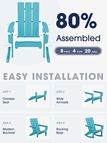 KINGYES Rocking Adirondack Chair |Modern Porch Rocker|Weather Resistant Rocking Chair|HDPE Curved Backrest Plastic Adirondack Rocker for Outdoor, Patio, Deck, Backyard - Tiffany