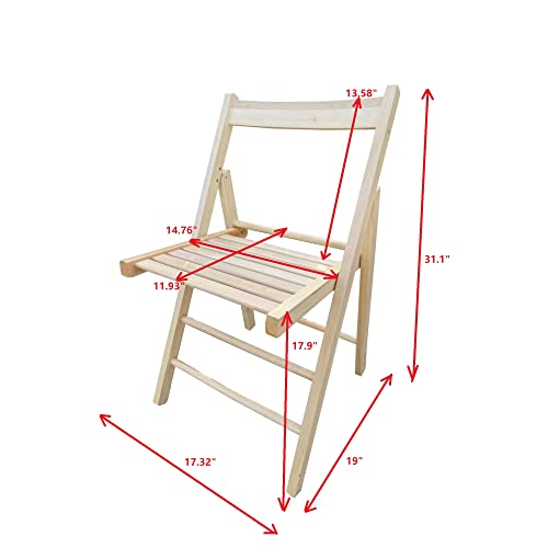 CIATRE Set of 2 Comfy Solid Wood Folding Chairs with Slatted Seat and Open Back - Fully Assembled for Indoor/Outdoor Events (Natural)