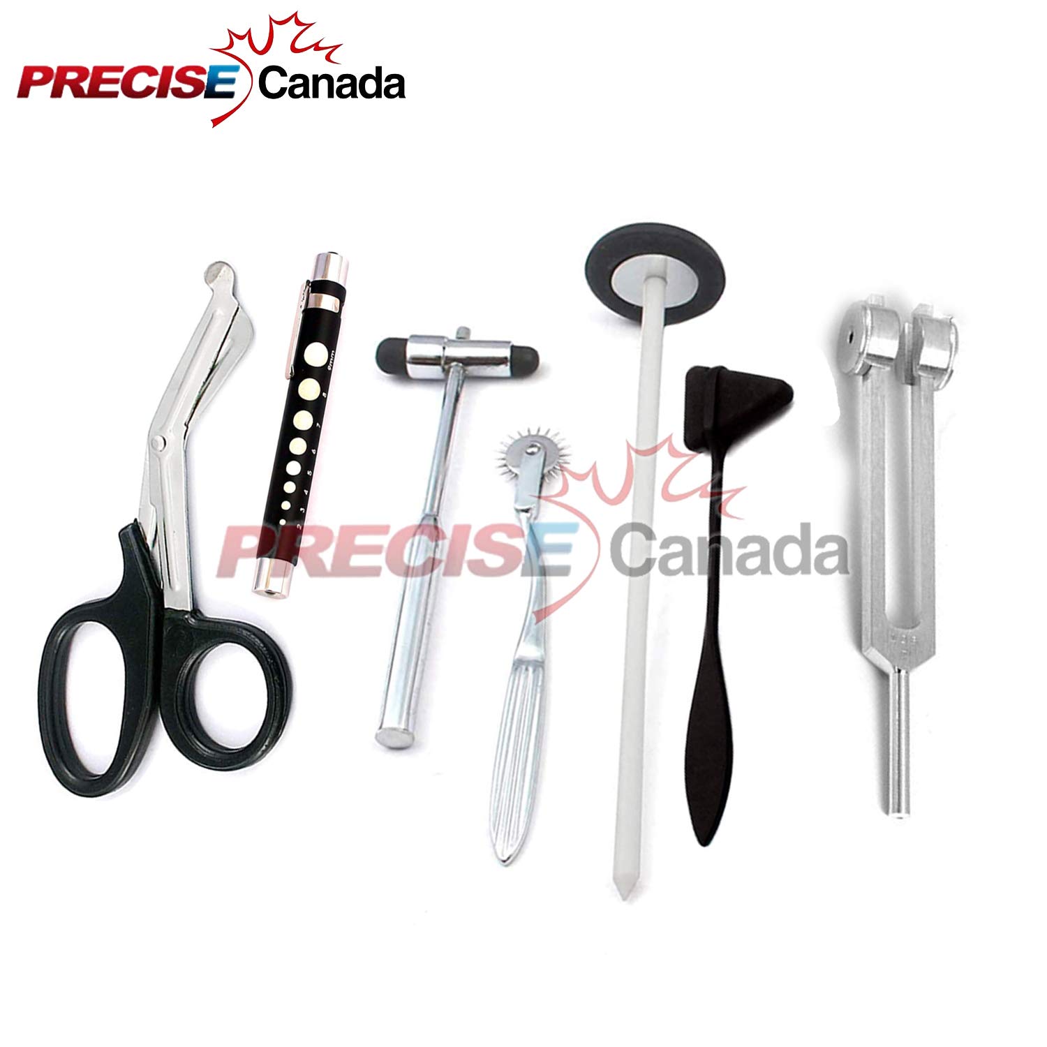PRECISE CANADA 7 pcs Neurological Percussion Set, Reflex Taylor Buck Hammer Pinwheel Diagnostic Kit for Nurses, EMS, Medic Students, Clinic