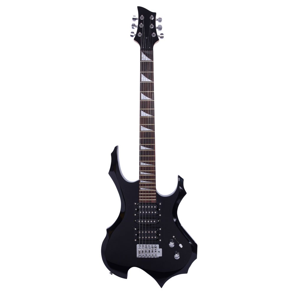 36“ Beginner Flame Shaped Electric Guitar Starter Kit, w/Guitar Bag,Shoulder Strap,Amp Wire,Tremolo Arm, Plectrum (Black)