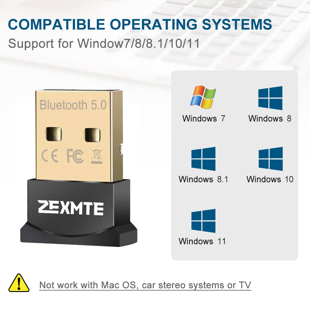 ZEXMTE USB Bluetooth Adapter for PC, 5.0 Bluetooth Dongle Receiver,Bluetooth Adapter for PC Windows 11/10/8/7 for Desktop, Laptop, Mouse, Keyboard, Printers, Headsets, Speakers
